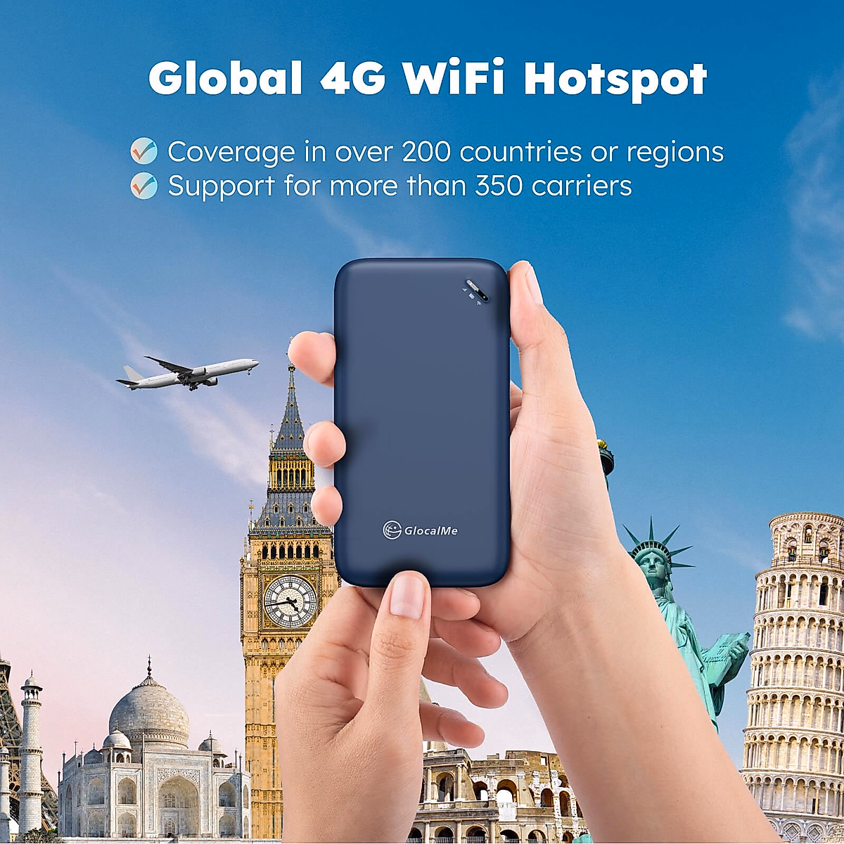 GlocalMe UPP 4G LTE Portable WiFi Hotspot Device for Travel, Pocket WiFi Mobile Hotspot Device with Global 1GB Data, Available in Over 200 Countries, No Contract Or SIM Card Required (Blue)