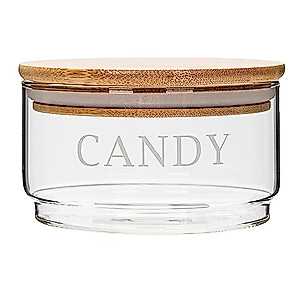 Glass Candy Dish with Bamboo Lid Small Candy Bowl Decorative Cookie Jar Clear Salad Bowl Buffet Storage Container for Home Kitchen Coffee Table Office Desk and Party Wedding ( Diameter: 4.33 Inch )