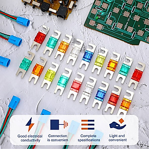 Frienda 18 Pcs Mini ANL Fuse Plated Pack Car Audio Fuses Holder kit for Automotive Marine Audio Video Electronic System(20A, 30A, 40A, 50A, 60A, 80A, 100A, 125A, 150A)