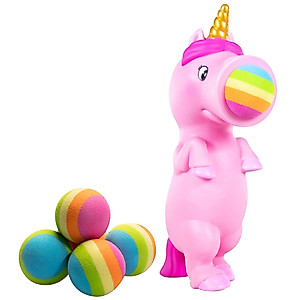 Hog Wild Pink Unicorn Popper Toy - Shoot Foam Balls Up to 20 Feet - 6 Rainbow Balls Included - Age 4+