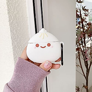Cute AirPod Pro Case with Keychain Steamed Stuffed Bun Face Design Full Protective Silicone Cover Compatiable with AirPods Pro Case for Women and Kids