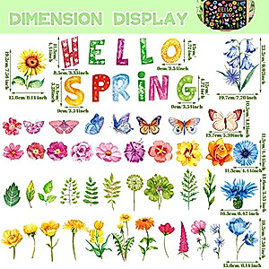 72 Pcs Cute Cutouts Hello Spring Cut Outs with 96 Pcs Glue Points Spring Bulletin Board Set Floral Plants Spring Cutouts Spring Decorations for Classroom School Game Party Bulletin Board Supplies