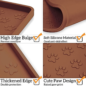 Ptlom Pet Placemat for Dog and Cat, Waterproof Silicone Pet Feeding Bowl Mats for Food and Water, Small Medium Large Dogs Mat Prevent Residues from Spilling to Floor, Brown, 18" 12"