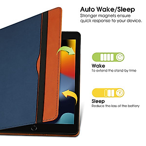 for iPad 9th/8th/7th Generation Case 2021/2020/2019 10.2 Inch Case with Built-in Pencil Holder, Folio Stand Cover with Multiple Angles & Auto Sleep/Wake for iPad 10.2 Inch 9/8/7 Gen, Navy Blue/Brown