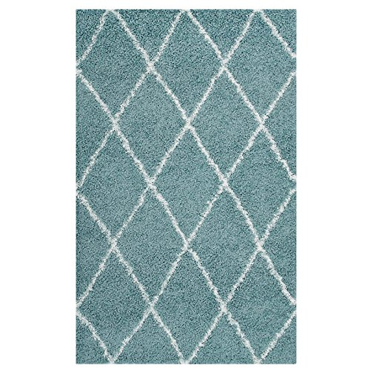 Modway Toryn Diamond Trellis 5x8 High Pile Shag Area Rug With Lattice Design In Aqua Blue and Ivory