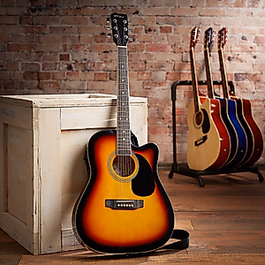 Jameson Guitars Full Size Thinline Acoustic Electric Guitar with Free Gig Bag Case & Picks Sunburst Right Handed