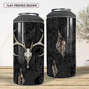 SANDJEST Hunting Tumbler Deer Skull Camouflage 4 in 1 16oz Tumbler Can Cooler Coozie Skinny Stainless Steel Tumbler Gift for Men Dad Best Friends Hunting Skull Lovers Christmas Birthday Fathers Day
