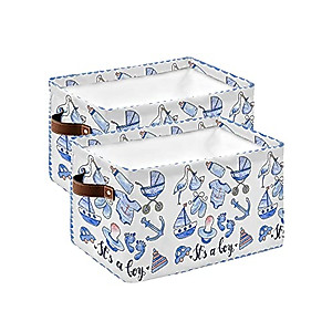 It's A Boy Storage Bins for Organizing, Decorative Large Closet Organizers with Handles Cubes - 2 Pack Fabric Baskets for Shelves, Closets, Laundry, Nursery, Watercolor Cartoon Crane Baby Elements