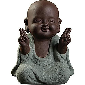 Kingzhuo Ceramic Little Cute Baby Buddha Statue Monk Figurine Laughing Buddha Statue Baby Buddha Sculptures Home Decoration Car Decor 4'' Inches in Height (Yellow)