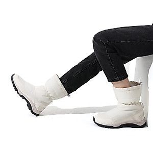 NORTIV 8 Women's Insulated Winter Snow Boots Faux Fur Lined Slip On Boots Size 10 US Off-white SNSB227W