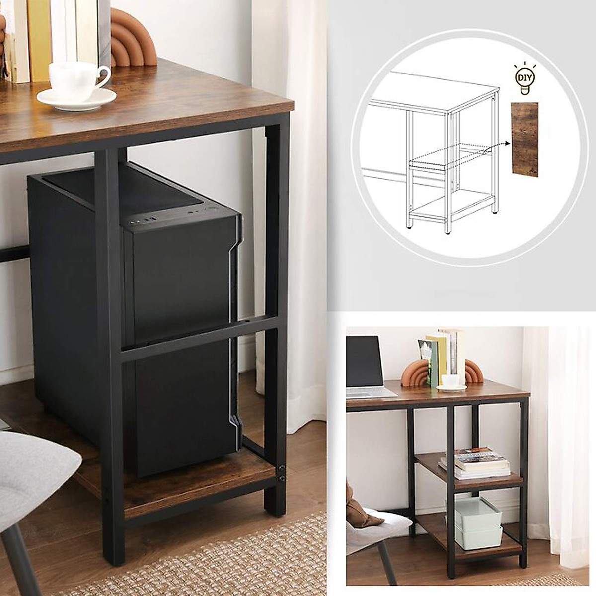 Function Home 54 Inch L-Shaped Computer Desk, Corner Desk with Reversible Storage Shelves, PC Work Desk Workstation for Home, Office