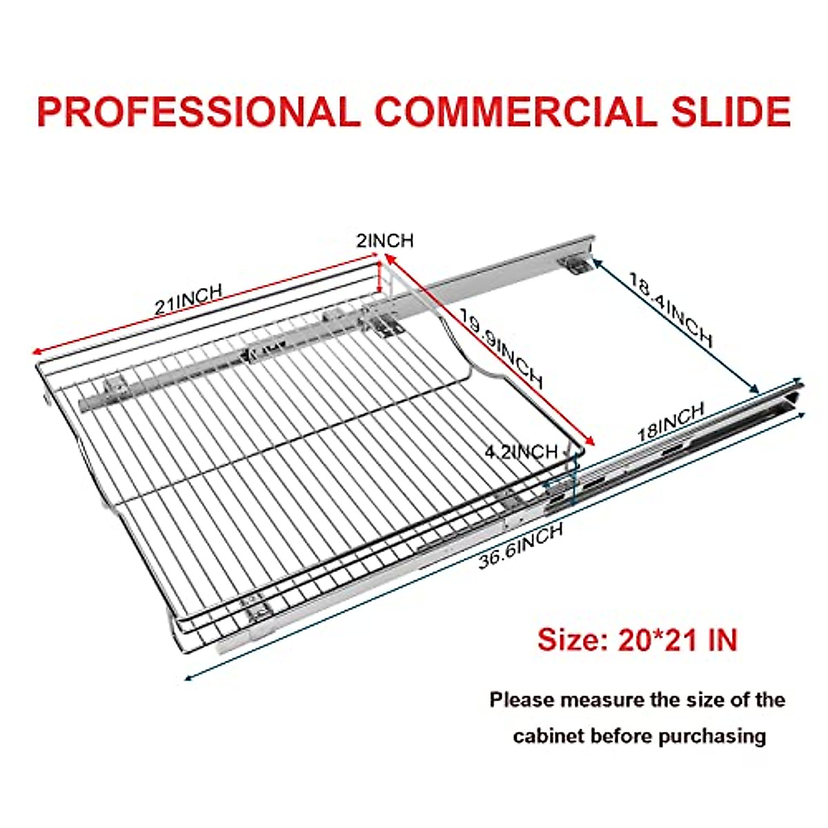 SITE Pull Out Cabinet Organizer 20" W x 21" D Heavy Duty Under Kitchen Cabinet Sliding Shelf, Requires At Least 22” Cabinet Opening, Chrome Finish