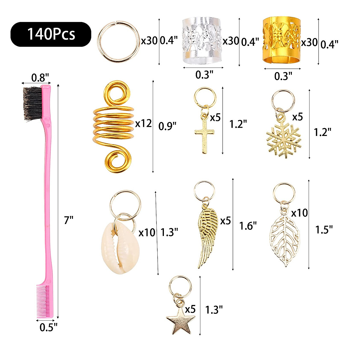 140 PCS Loc Hair Jewelry for Women Braids, Dreadlock Accessories Metal Sliver Gold Hair Cuffs Decorations