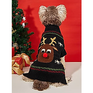 Mogoko Christmas Reindeer Dog Sweater Knitwear Cat Apparel Soft Thickening Warm Pup Dogs Shirt Winter Puppy Fleece Sweater for Xmas Cold Winter