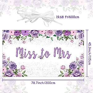 WATINC XtraLarge Miss to Mrs Bridal Shower Backdrop Banner Decorations, Purple Floral Rose Gold Glitters Confetti Decors, Wedding Bride to Be Engagement Party Photo Booth Prop for Indoor Outdoor Wall
