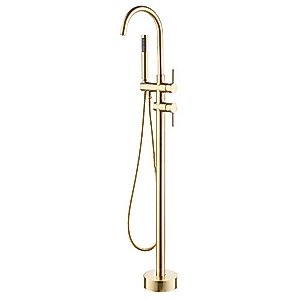 AYIVG Bathroom Brass Floor Mount Free Standing Bathtub Faucet Shower System Set (Brushed Gold)