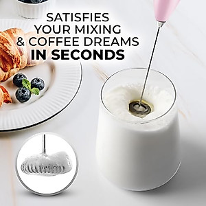 Zulay Powerful Milk Frother Handheld Foam Maker for Lattes - Whisk Drink Mixer for Coffee, Mini Foamer for Cappuccino, Frappe, Matcha, Hot Chocolate by Milk Boss (Cotton Candy)