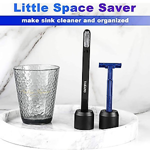 Caudblor 2Pcs Men's Shaving Safety Razor Stand, Premium Aluminum Alloy Matte Black Retro Double Edged Razor Holder for Men Women, Simple Small Long Handle DE Razor Base Tool, Cute Shaver Accessories