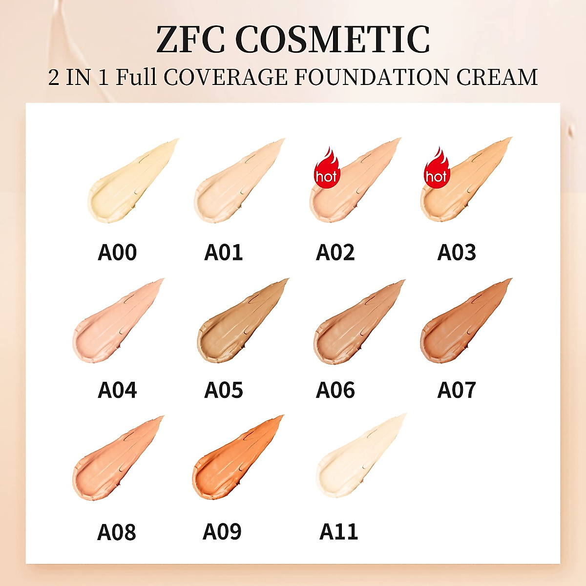 ZFC Foundation Makeup Concealer, Medium-to-Full Coverage Foundation Cream, Long Lasting Waterproof Up to 12HR Hybrid Setting Powder