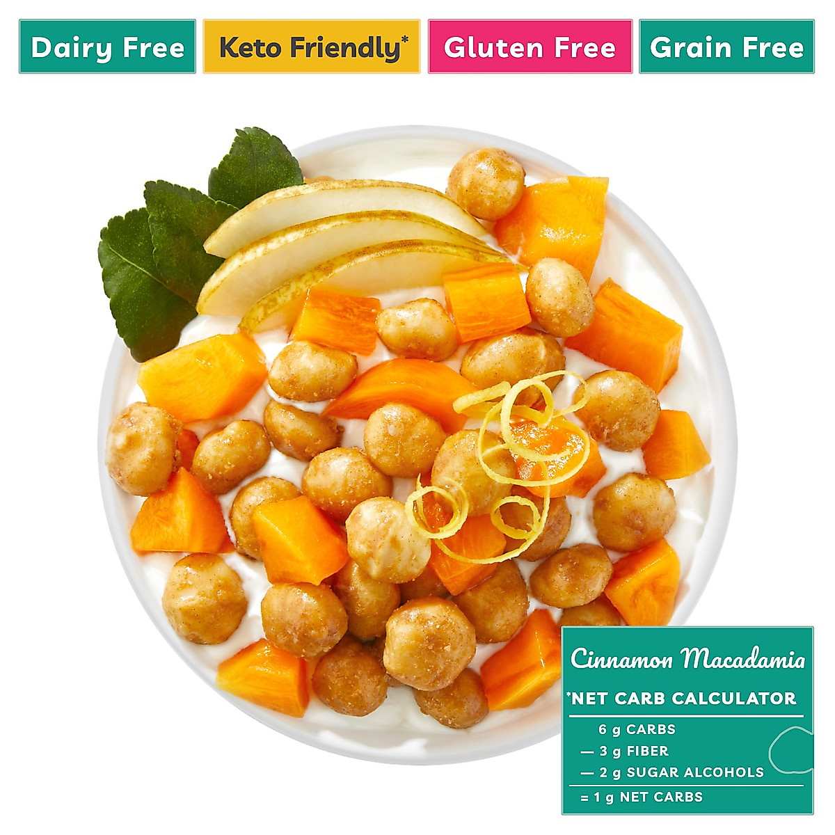 TGB Cinnamon Macadamia Nuts | 1g Net Carb Keto Snack | Gluten Free Low Carb Candy, 10 Ounces