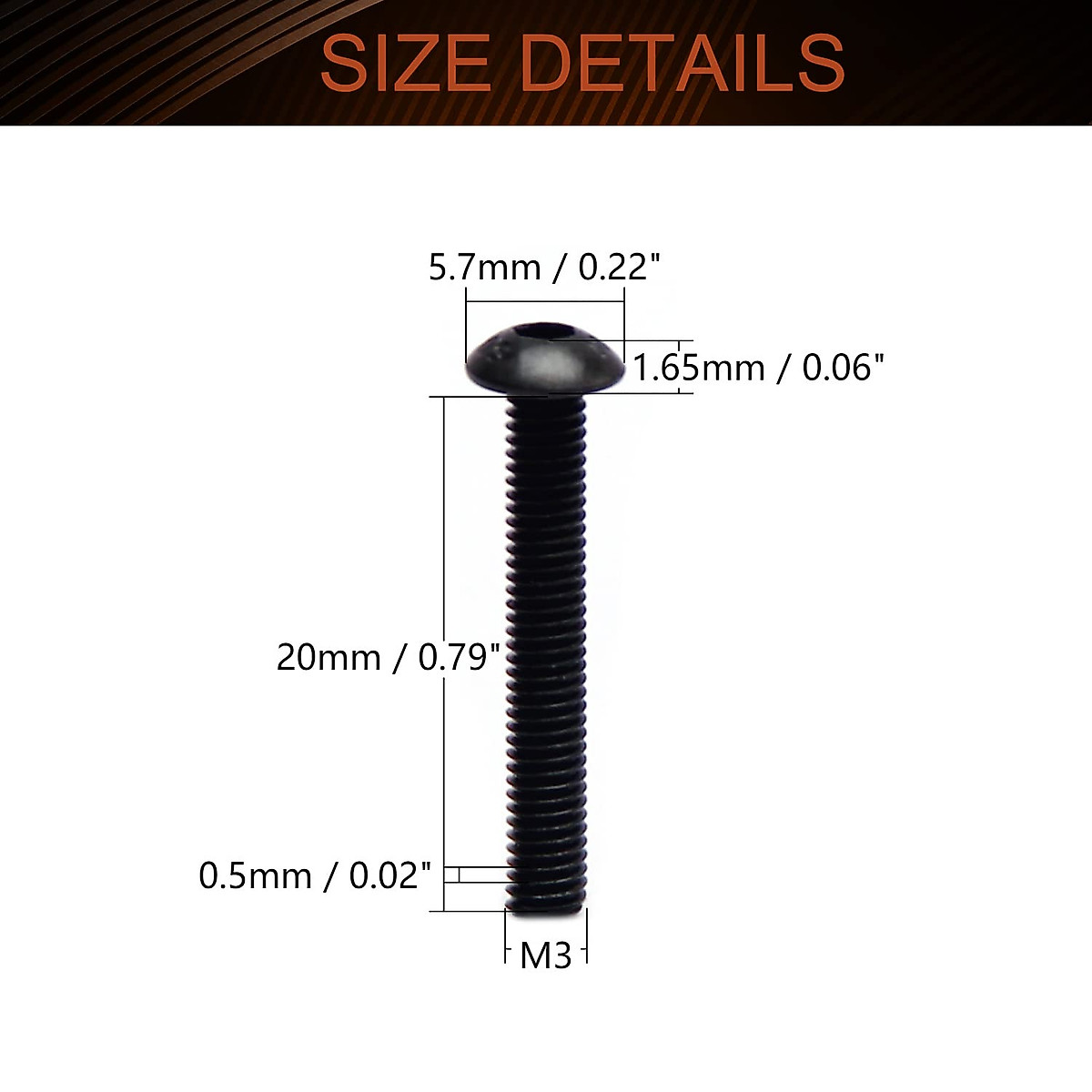 MroMax 50Pcs M3-0.5x20mm Hex Socket Head Machine Screws, Allen Drive, Carbon Steel Inner Hex Socket Round Head Screw Fasteners Furniture Bolts Black Tone