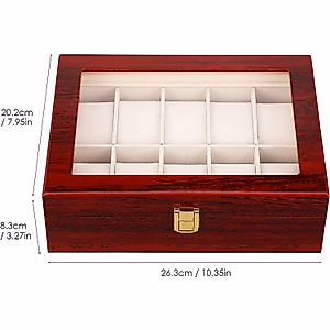 Uten Watch Box, 10 Slots Wooden Watch Case with Removable Watch Pillow, Metal Clasp Watch Display, Watch Box Organizer for Men and Women