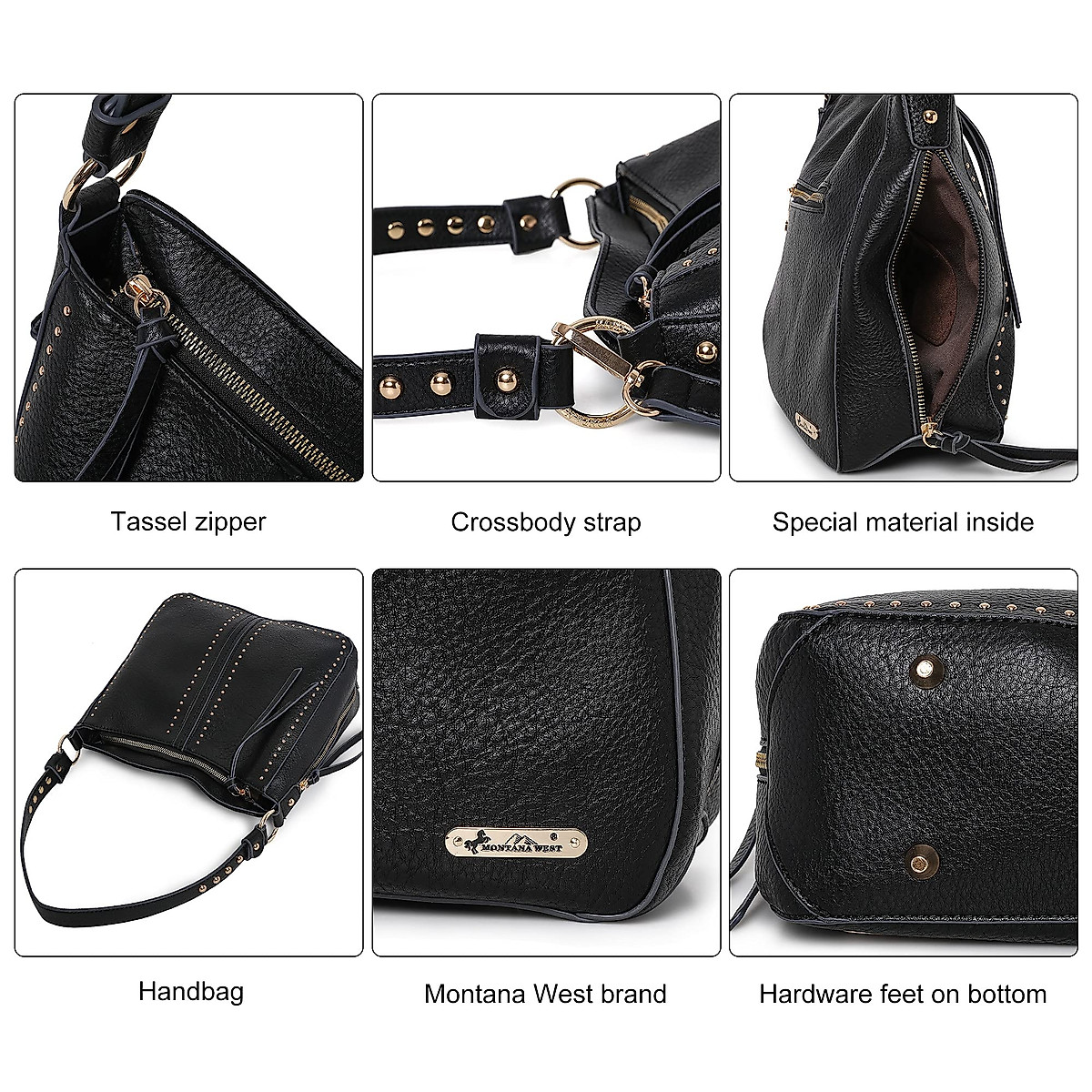 Montana West Shoulder Bag For Women Hobo Bags Crossbody Black Purse Women's Shoulder Leather Handbags MWC-1001S-3BK