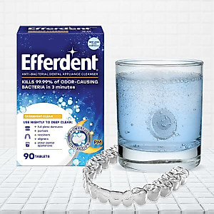 Efferdent PM Overnight Anti-Bacterial Denture Cleanser Tablets 90 ea (Pack of 2)