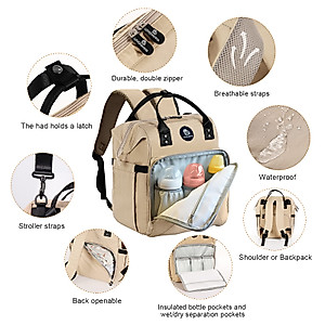 LOVOMAMMA Baby Diaper Bag Tote: Crossbody Diaper Bags with Insulated Pockets,Large Capacity Travel Diaper Tote for Baby Girls (beige)