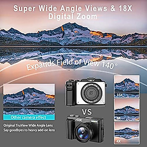 Vlogging Camera, 4K 48MP Digital Camera with WiFi, Free 32G TF Card & Hand Strap, Auto Focus & Anti-Shake, Built-in 7 Color Filters, Face Detect, 3'' IPS Screen, 140°Wide Angle, 18X Digital Zoom
