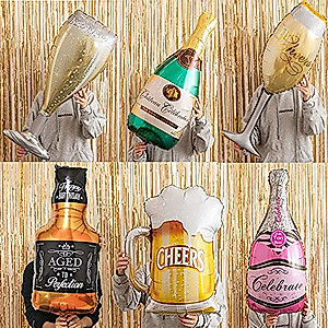 Giant Champagne Bottle Balloons 40'' Wine Goblet glass Sparkling Wine Glass Beer Cup Foil Whiskey Bottle Balloon Decoration for Bar Party Oktoberfest Birthday Baby Shower Festival Celebrations Party Supplies 6PCS