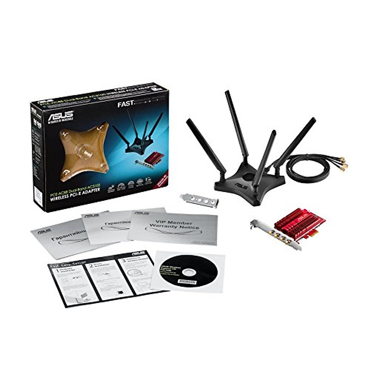 ASUS PCE-AC88 Dual-Band 4x4 AC3100 WiFi PCIe adapter with Heat Sink and External magnetic antenna base allows flexible antenna placement to maximize coverage