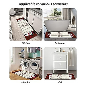 Christmas Bath Mat for Tub,Non Slip Bathroom Floor Runner Rug Quick Dry & Absorbent Diatomaceous Earth Shower Sink Kitchen Washable Doormat,Xmas Snowman Winter Snowflake Santa Reindeer Red 16"x47"