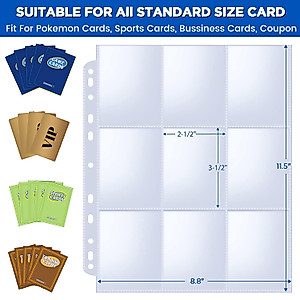 Fabmaker 36 Pack Trading Card Sleeve Pages, Holds 648 Cards, 9 Pocket Trading Card Storage, 11 Holes Card Sleeves Binder Sheets Fit 3 Ring Binder for MTG, Sport Card, Game Card, Business Cards, Coupon
