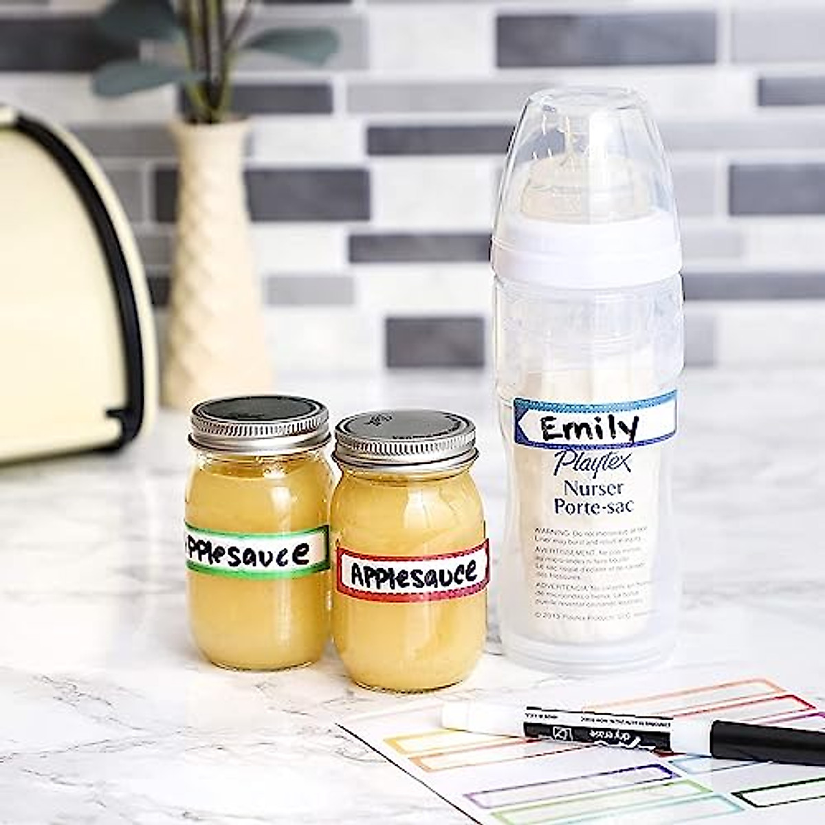 Juvale 208-Pack Waterproof Name Date Labels for Daycare, Baby Bottles, Assorted Colors, 2.5 x .5 inches