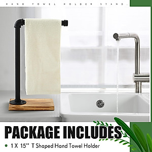 Juexica Hand Towel Holder Stand 15 Inch Farmhouse Towel Holder Towel Racks Hand Towel Stand with Heavy Base for Bathroom Kitchen Countertop Desktop Standing, Black (L Style)