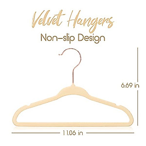 Rose Gold Baby Velvet Hangers 30 Pcs & 6 Closet Organizer Dividers, Non-Slip Kids Hangers, Yellow