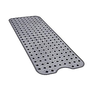 YINENN Bath Tub Shower Mat 40 x 16 Inch Non-Slip and Extra Large, Bathtub Mat with Suction Cups, Machine Washable Bathroom Mats with Drain Holes, Clear Light Black