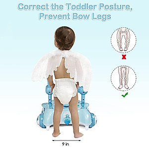 COLOR TREE 2 in 1 Baby Walker + Toddler Steering Wheel Activity Center, Sit-to-Stand Push Pull Walker, Early Educational Learning Toy with 4 Large Wheels and EVA Flash Lamp Blades and Music, Blue