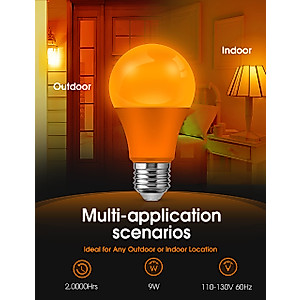 L LOHAS LED Halloween Orange LED Light Bulbs Outdoor, A19 9W(60W Equivalent) Orange Colored Light Bulb, E26 Base, Non-Dim, 4-Pack