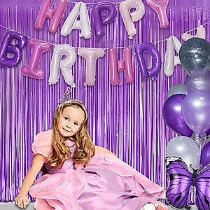 Purple Foil Fringe Party Backdrop - GREATRIL Party Streamers for Mermaid/Butterfly/Wednesdays/Star Birthdays Party Decoration - 3.2ft X 8.2ft - 2 Packs