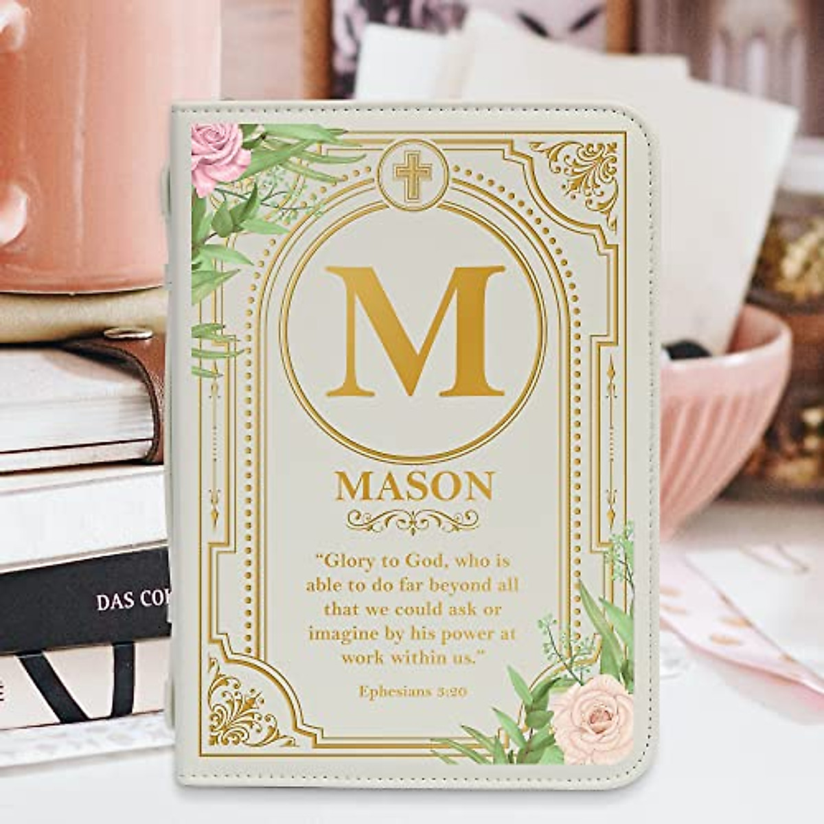 9.6x6.6 Inch Personalized Bible Cover, Custom Bible Cover – Personalized Leatherette Bible Cover and Carrying Case with Handle, Womens Bible Case - White Small (Design 1)