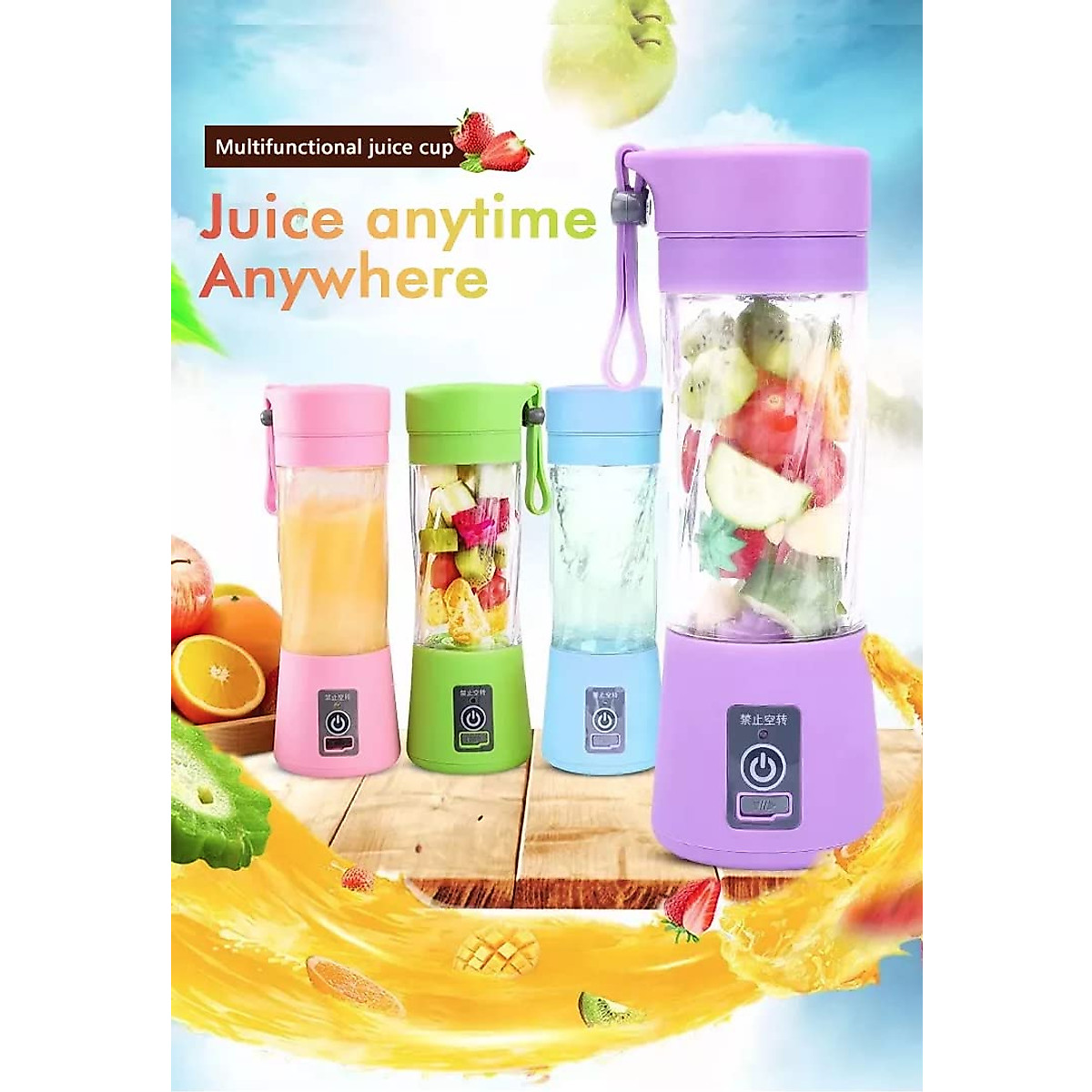 Portable Blender Smoothies Personal Blender Mini Shakes Juicer 380 ml Cup USB Rechargeable (Purple)