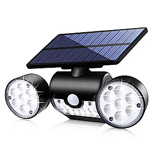 Fatpoom Solar Lights Outdoor, Motion Sensor Security Lights Solar Wall Lights with Dual Head Spotlights 30 LED Waterproof 360°Adjustable Solar Motion Lights Outdoor for Garden Garage Patio (1 Pack)