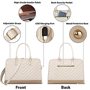 ZOMFELT Laptop Bag for Women, 15.6 inch Laptop Tote Bag with Lunch Bag & USB Charging Port, Large Waterproof Work Bag, Elegant Tote Bag for Women for Business, Work, Office, Travel, Nurse, Beige