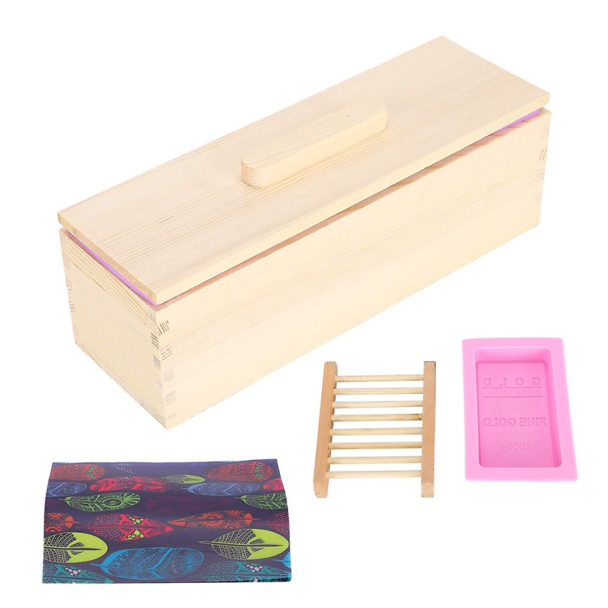 25 Pcs Silicone Soap Molds Making Kit,1200ml Purple Soap Cutter Mold,Rectangular Silicone Soap Mold Wooden Box DIY Soap Loaf Bread Mould Kitchen Baking Tools