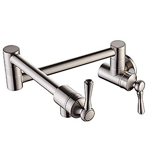 BULUXE Pot Filler Faucet Wall Mount,Brushed Nickel Finish and Single Hole 2 Handles with Dual Swing Joints Design