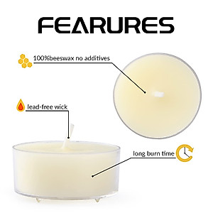 Natural Beeswax Tealight Candles - 24 pcs - Organic Small Candle Natural Scent Smokeless Clean Burning-White