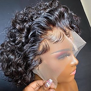Czrleaty Pixie Cut Wig Human Hair Short Curly Lace Front Wigs Human Hair 13X1 Pixie Wigs for Black Women Pre Plucked Short Curly Pixie Cut Lace Front Wigs Human Hair