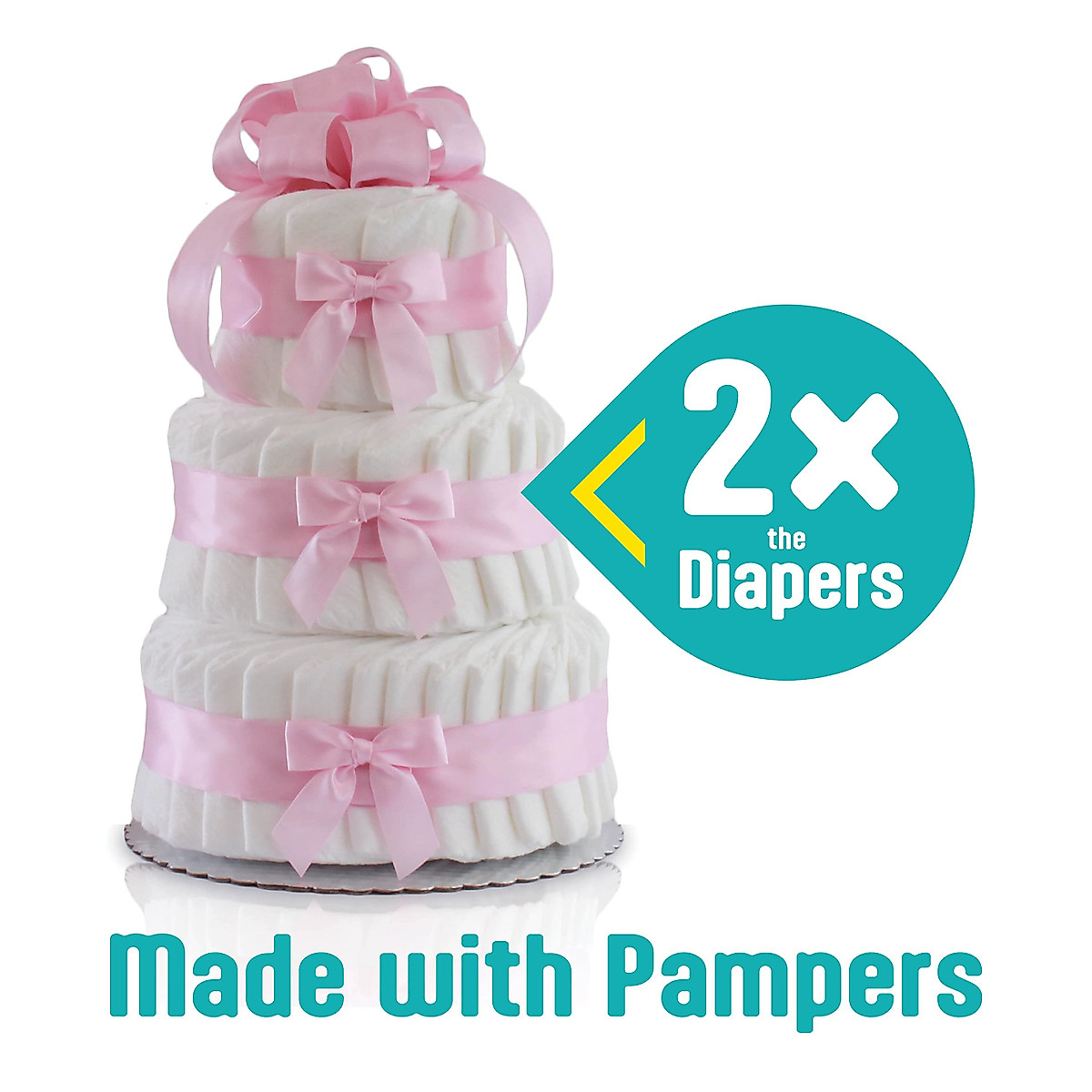 Classic Pastel Baby Shower Diaper Cake (3 Tier, Pink)
